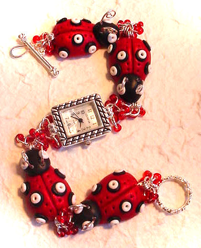 Fimo-Red Lady Bugs Watch