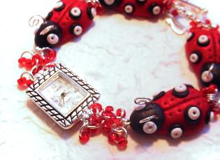 Fimo-Red Lady Bugs Watch